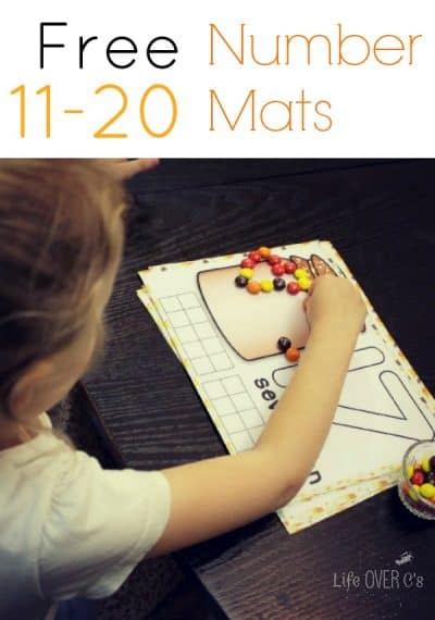 Free Fall Counting Mats for Numbers 11 to 20