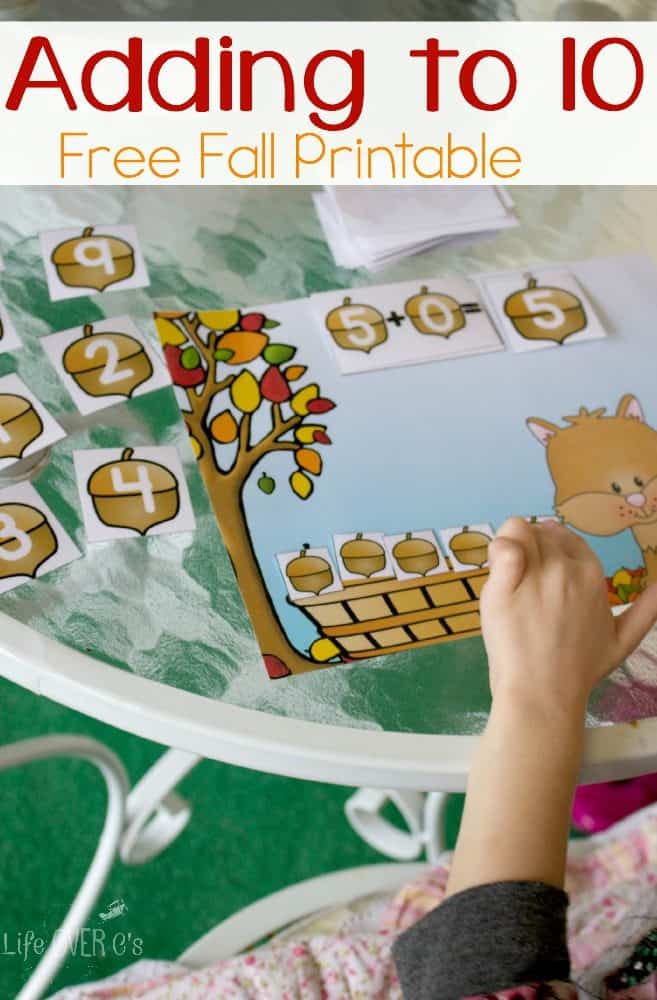 Free Squirrel and Acorn Adding to 10 Printable for Fall - Life Over C's