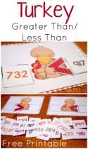 Free Printable Turkey Greater Than Less Than Activity