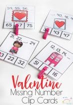 Free Printable Missing Number Clip Cards for Valentine's Day