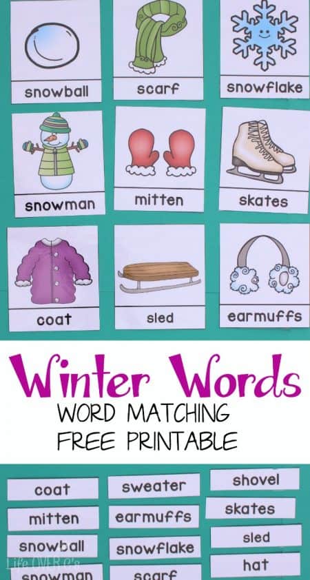 Free Printable 3-Part Cards for Winter Word Work