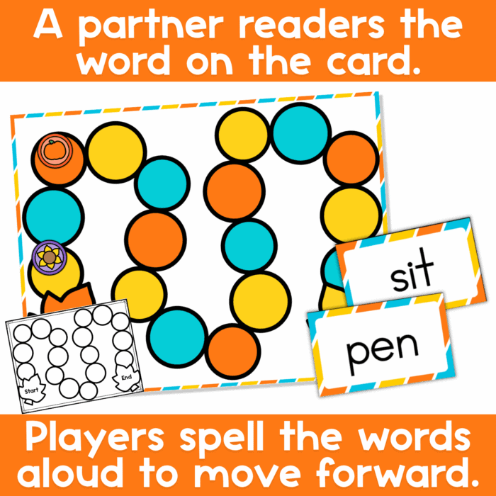 Fall Theme CVC Word Families Board Game