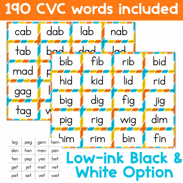 Fall Theme CVC Word Families Board Game