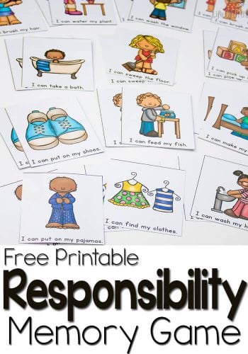 Free Printable Responsibility Memory Game for Kids