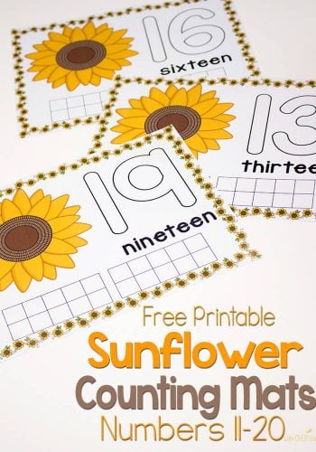Free Printable Sunflower Play Dough Mats for Numbers 11-20