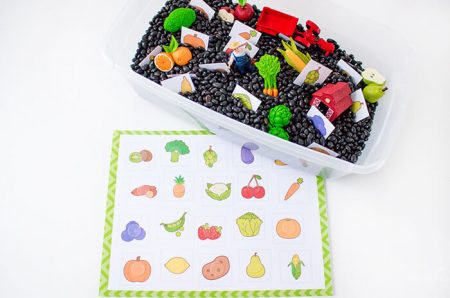 Free Printable Fruit & Vegetable Hunt for a Farm Sensory Bin
