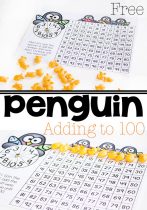 Free Printable Penguin Addition to 100 with Hundreds Chart