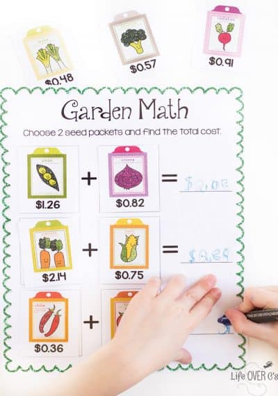 Free Printable Garden Theme Adding Money Activity