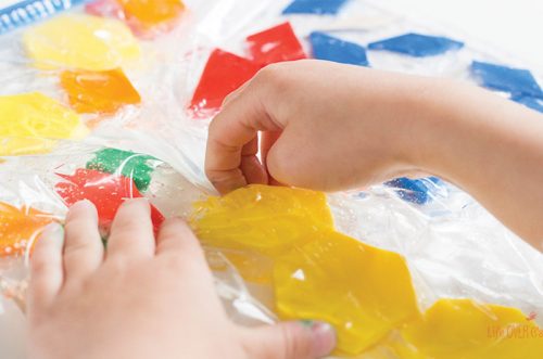 Super Easy Pattern Block Shapes Sensory Bag for Kids