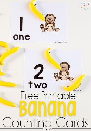 Free Printable Monkey and Banana Counting Cards for 1-10