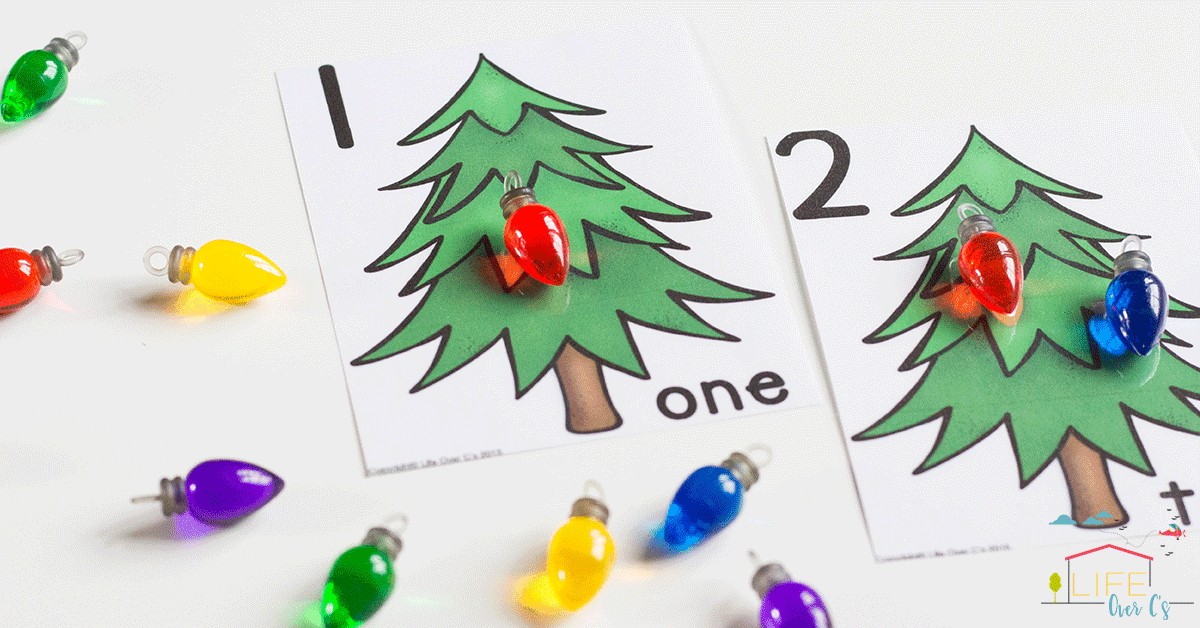 Free Printable Christmas Lights Counting Cards for 1-10