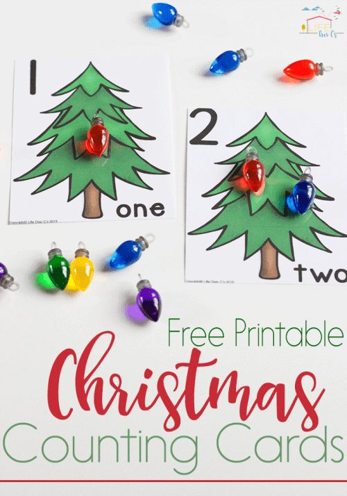 Free Printable Christmas Lights Counting Cards for 1-10