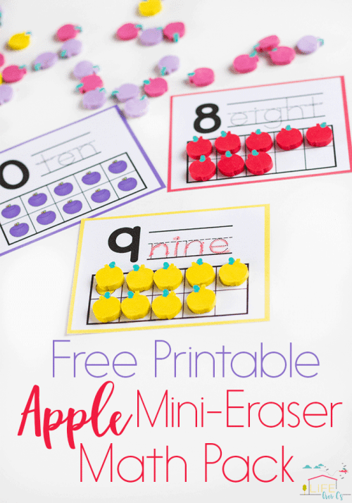 Free Printable Apple Mini Eraser Math Activity Pack