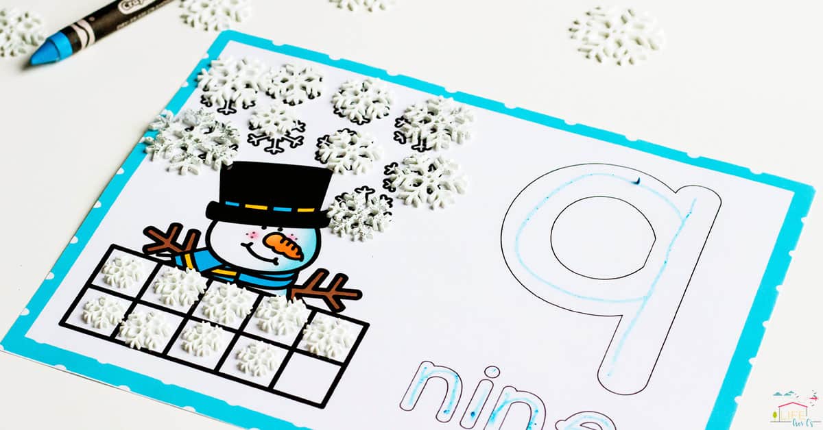 Free Printable Snowman Ten-Frame Number Mats for 1-10