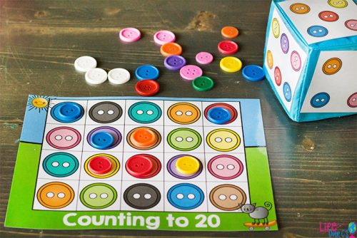 Free Printable Button Counting Grid Game for Preschool