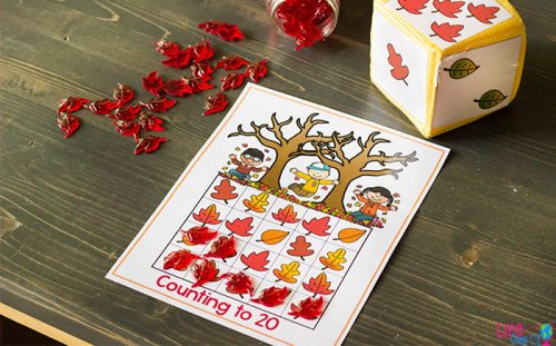 Free Printable Fall Leaves Counting Grid Game for Preschool