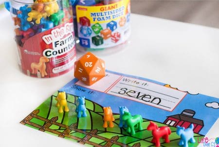 Free Printable Farm Animal Roll & Count Activity