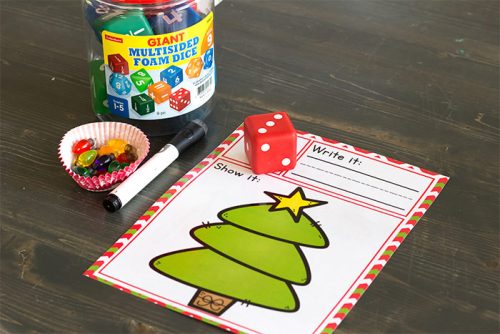 Free Printable Christmas Tree Lights Roll and Count Activity