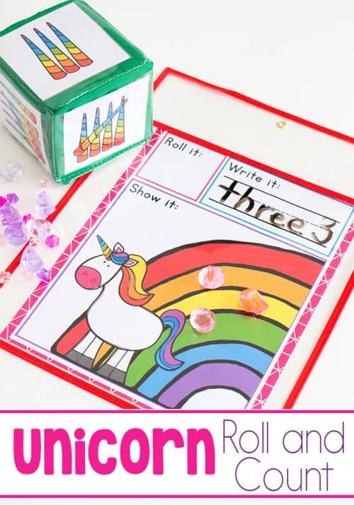 Free Printable Unicorn Roll & Count Math Game for Kids