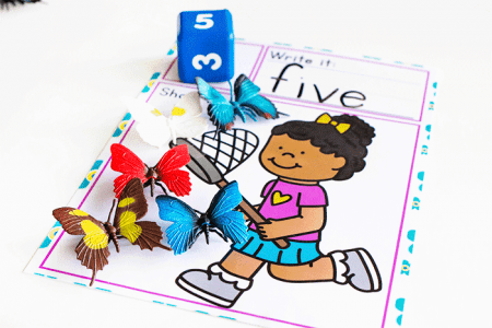 Free Printable Butterfly Roll and Count Game for Kids