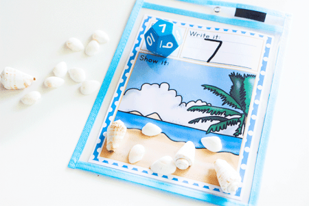 Free Printable Seashells Roll and Count Activity