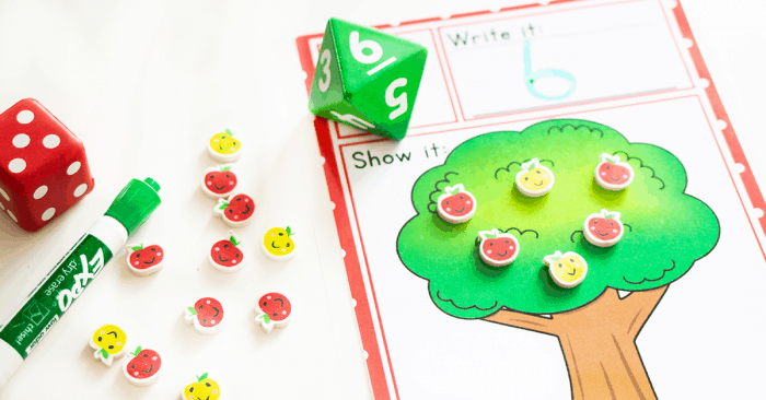 Free Printable Apple Tree Roll and Count Activity