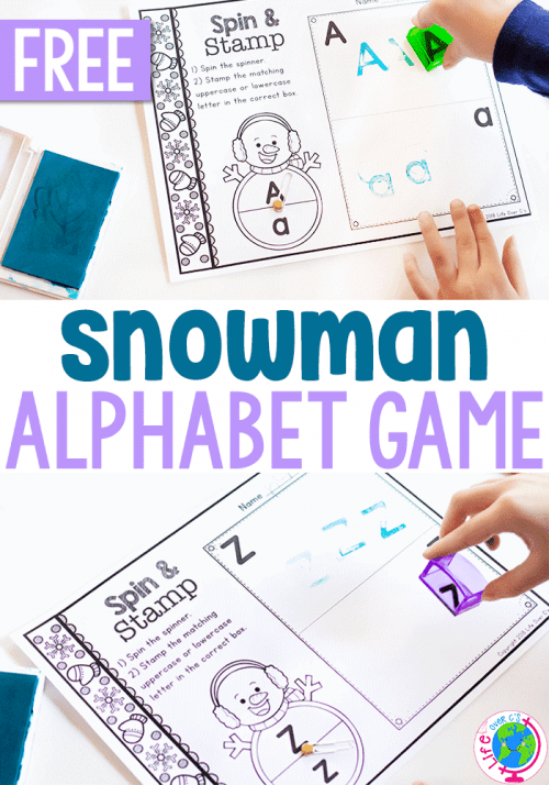 Free Printable Snowman Spin & Stamp Alphabet Activity