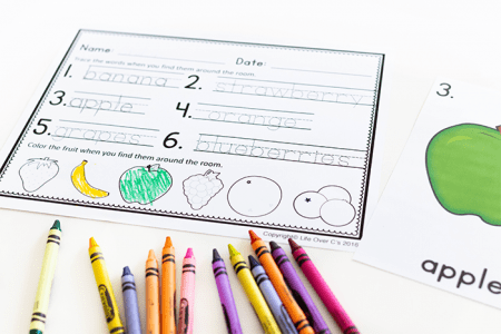 Free Printable Fruit Theme Write the Room Activity
