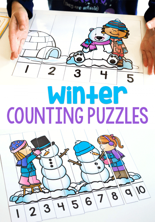 Free Printable Winter Counting Puzzles: 1-5 & 1-10