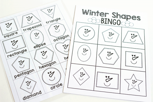 Free Printable 2D Shape BINGO Game for Winter