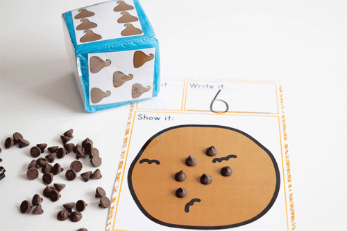 Free Printable Chocolate Chip Roll and Count Activity