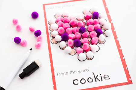 Free Printable Valentine's Day Fine Motor Activity with Pom Poms
