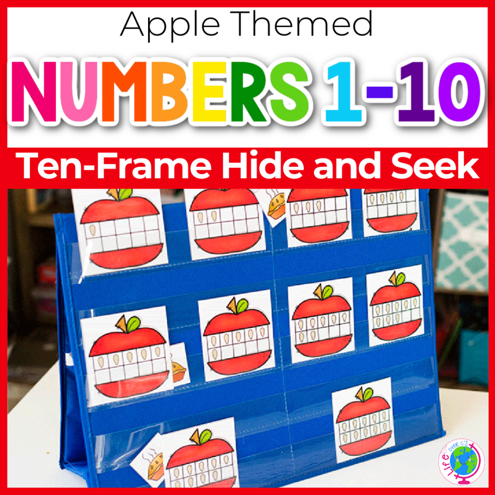 Free Printable Apple Hide and Seek Ten-Frame Counting Game