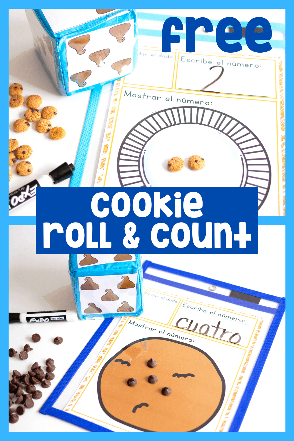 Free Printable Chocolate Chip Roll and Count Activity