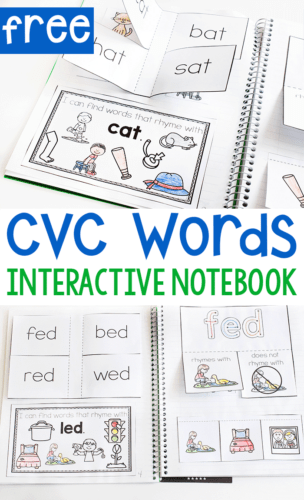 Free Printable CVC Words Interactive Notebook for Kindergarten
