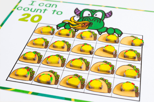 Free Printable Dragons Love Tacos Counting Grids