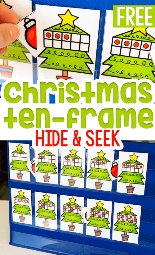 Free Printable Christmas Tree Ten-Frame Hide and Seek Game