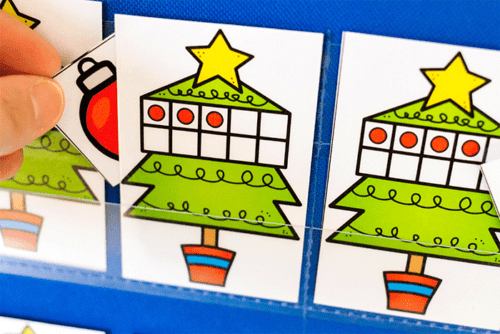 Free Printable Christmas Tree Ten-Frame Hide and Seek Game