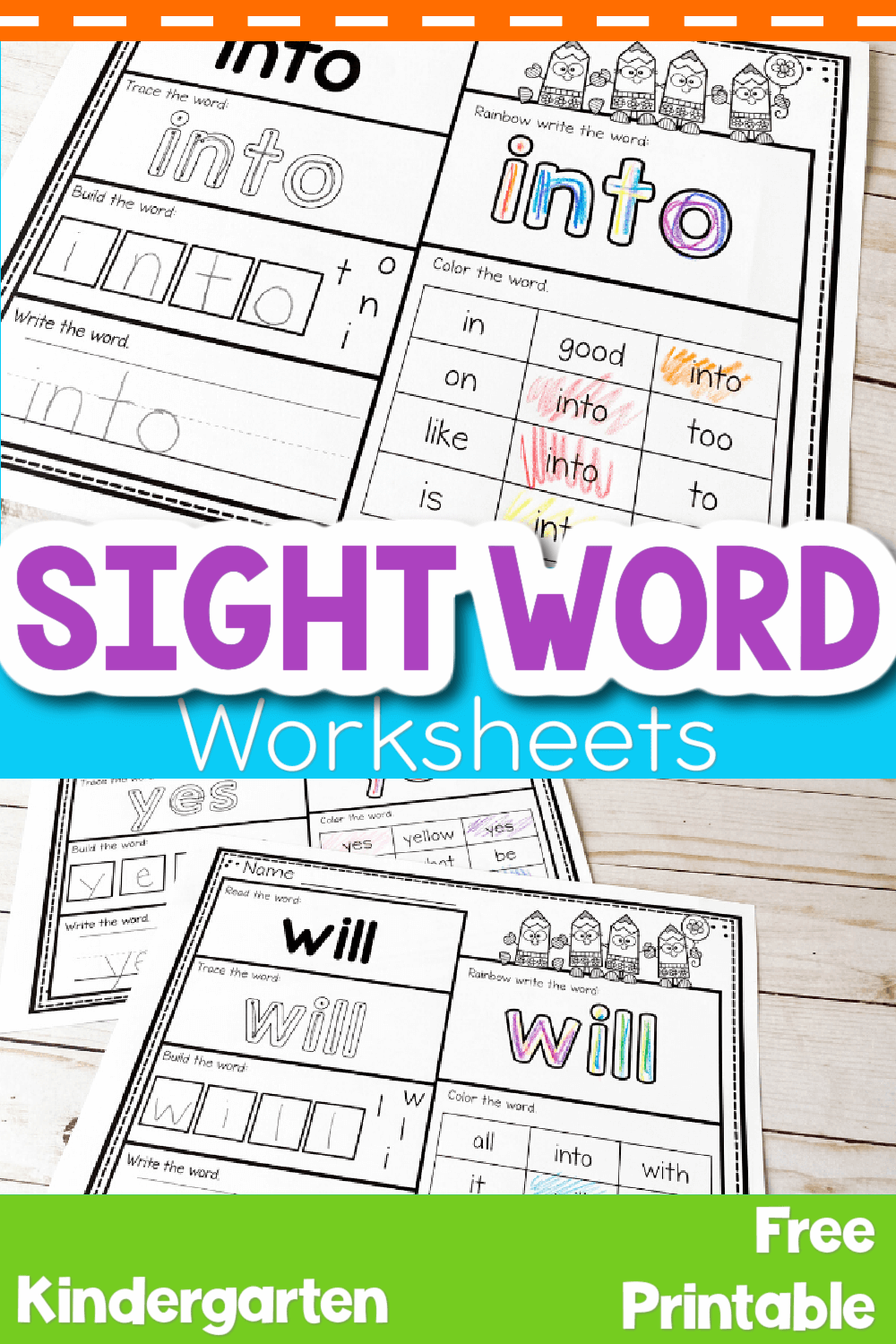Free Printable Kindergarten Sight Words Worksheets