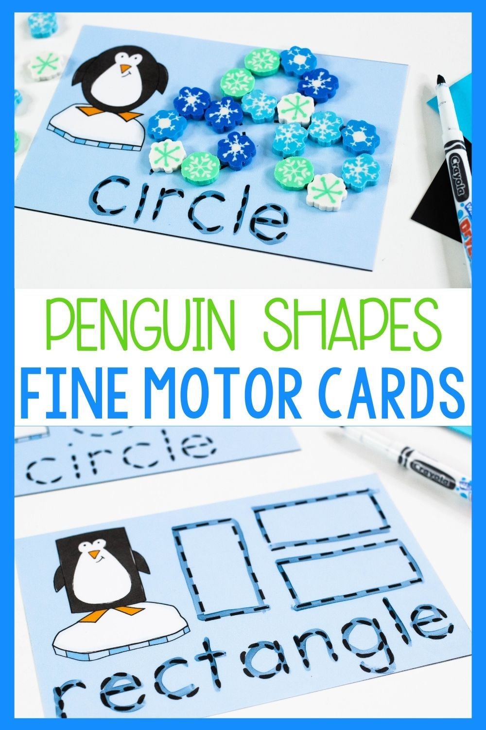 Free Printable Penguin Shapes Fine Motor Mats for Kids