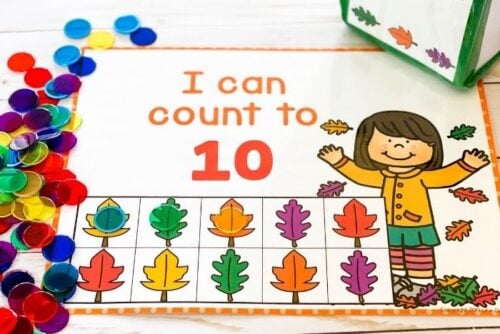Fall Leaves Mini Eraser Counting Games for Preschoolers