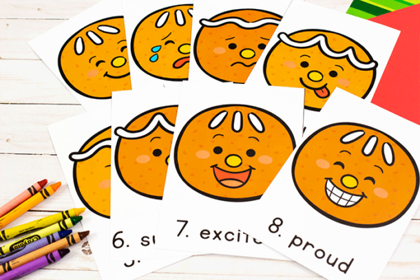 Free Printable Write the Room Gingerbread Emotions Activity