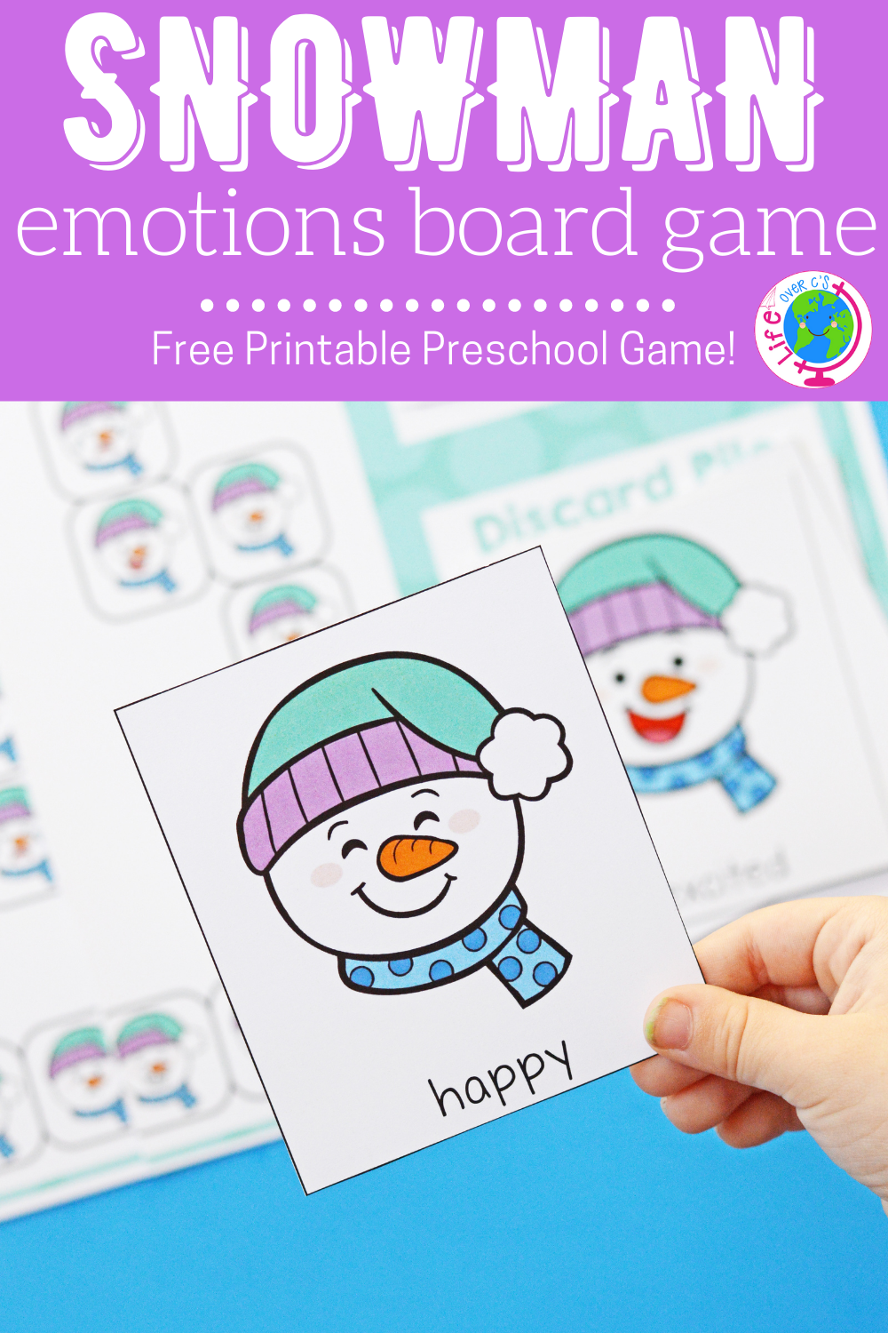 Free Snowman Emotions Board Game for Preschoolers