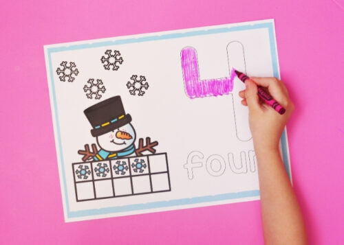 Free Printable Snowman Ten-Frame Number Mats for 1-10