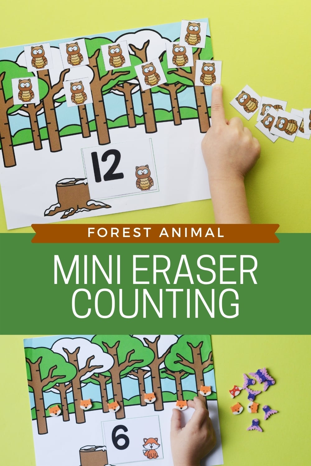 Free Printable Forest Animal Mini Eraser Counting Activity