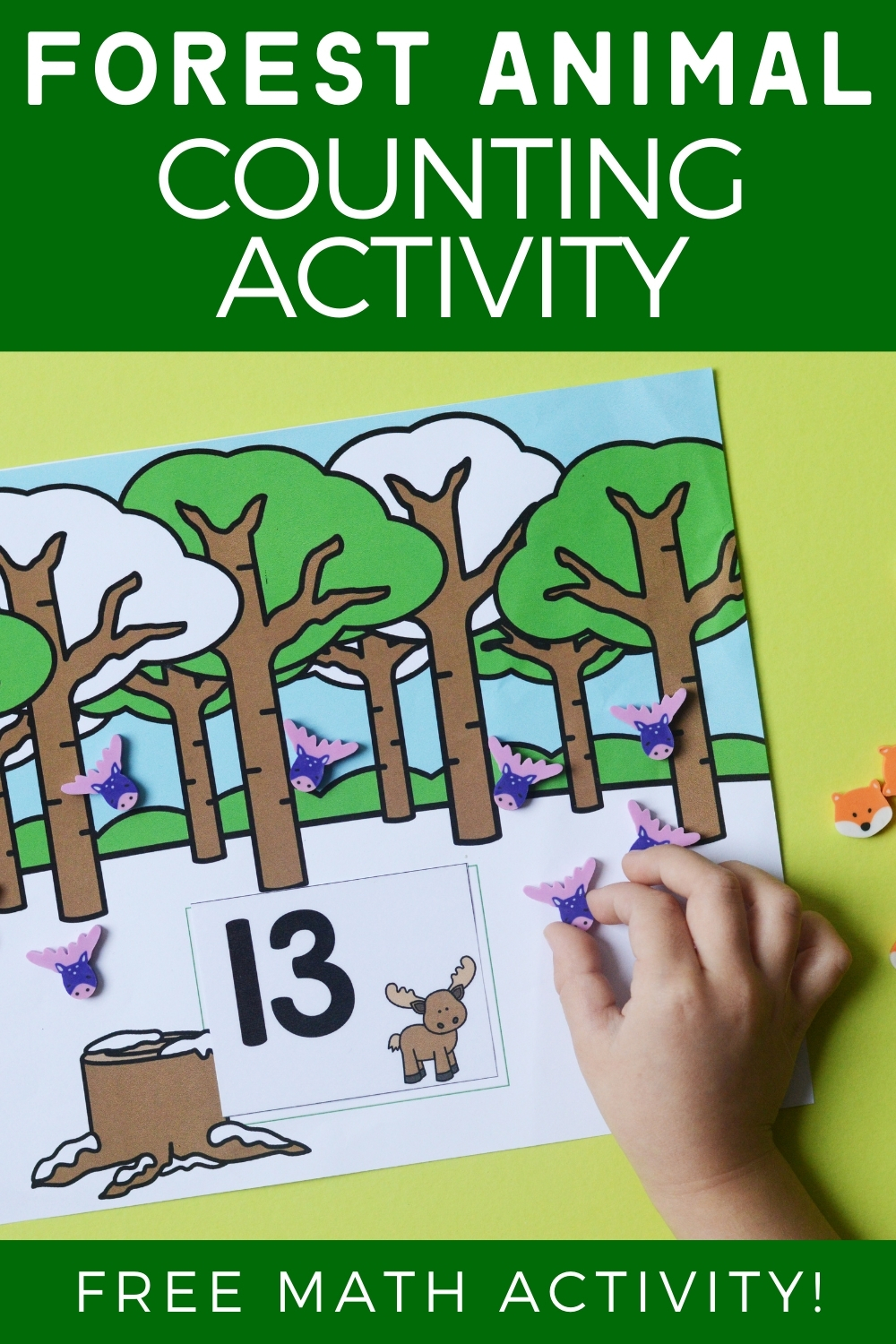Free Printable Forest Animal Mini Eraser Counting Activity