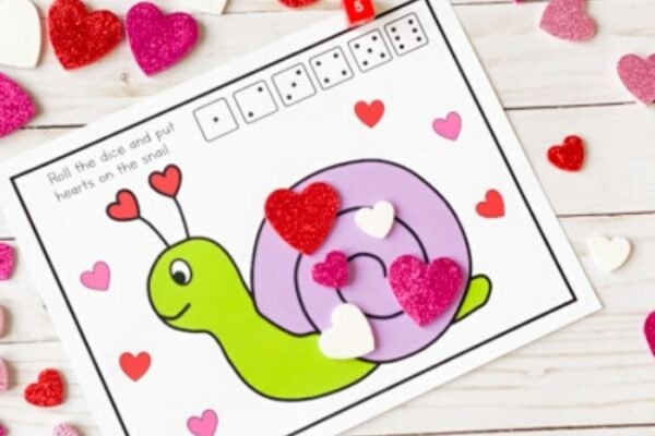 Free Printable Valentine's Day Math Dice Game: Numbers 1-6