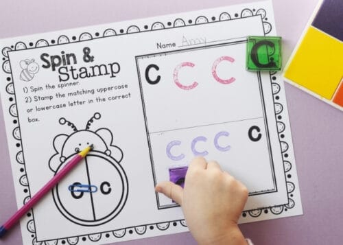 Free Printable Bee Theme Spin & Stamp Alphabet Worksheets