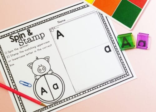 Free Printable Farm Theme Spin & Stamp Alphabet Activity