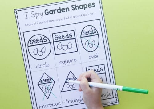 Free Printable Garden Theme Preschool Shape Posters & I Spy